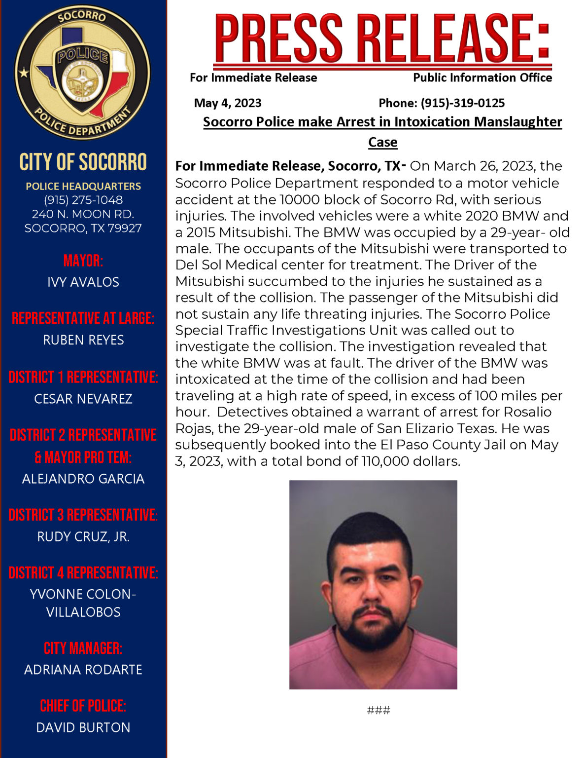 Press Release: Socorro Police Make Arrest in InIntoxication ...